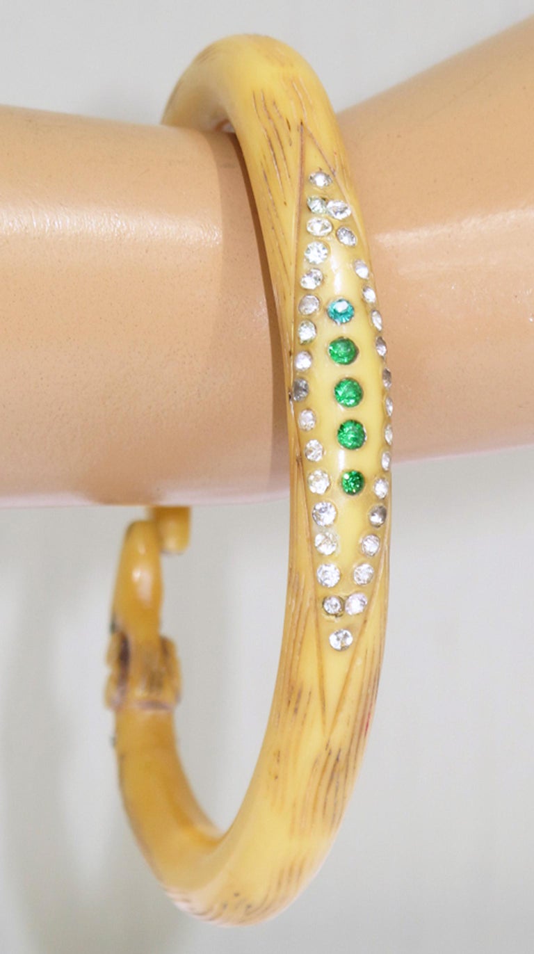 Art Nouveau Jeweled Celluloid Bracelet Bangle with Ram Heads, circa ...