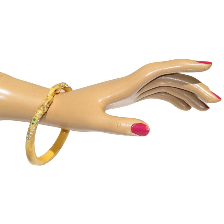 Art Nouveau Jeweled Celluloid Bracelet Bangle with Ram Heads, circa ...