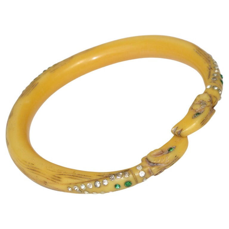 Art Nouveau Jeweled Celluloid Bracelet Bangle with Ram Heads, circa ...