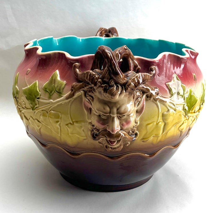 Art Nouveau Large Majolica Vase, Whit Sarreguemines Stamp For Sale at ...