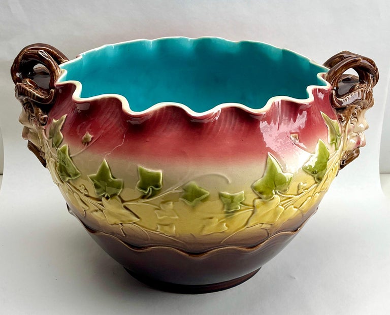 Art Nouveau Large Majolica Vase, Whit Sarreguemines Stamp For Sale at ...