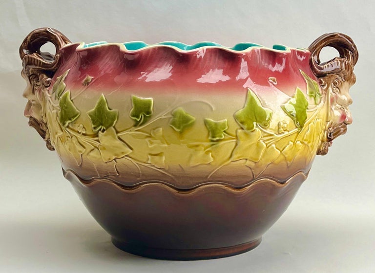 Art Nouveau Large Majolica Vase, Whit Sarreguemines Stamp For Sale at ...