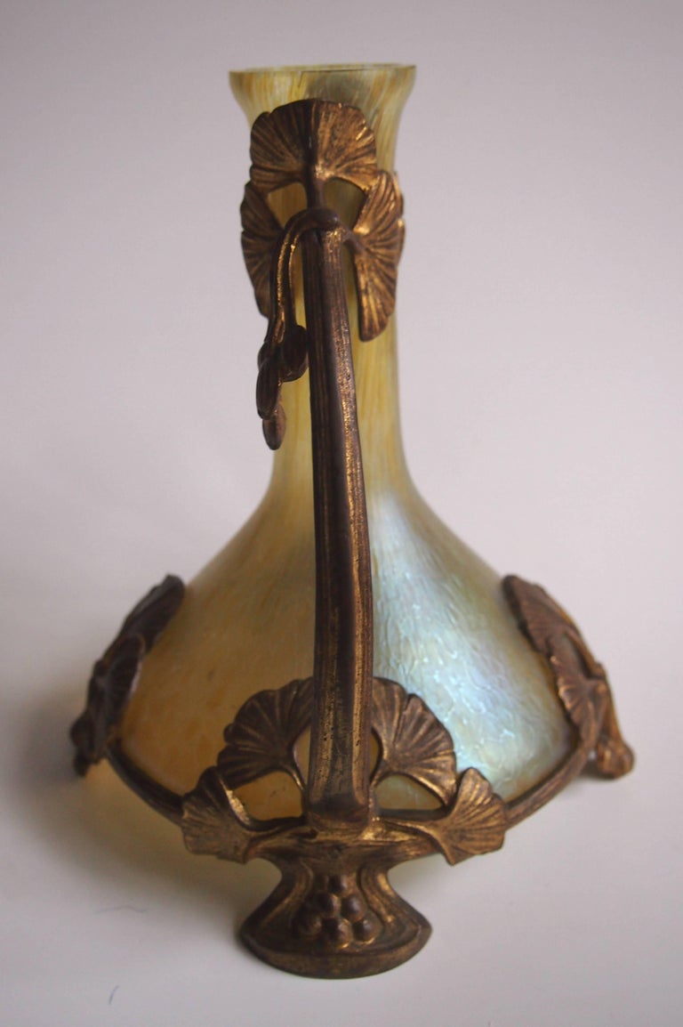 Art Nouveau Loetz Candia Papillon Vase in Ginkgo Metal Frame at 1stDibs ...