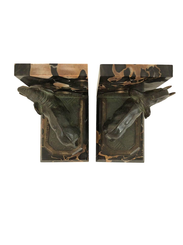 Art Nouveau Marble-Bookends with Bronze-Elephants by MARIONNET, France ...