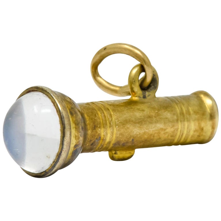 Art Nouveau Moonstone 14 Karat Gold Flashlight Charm at 1stDibs
