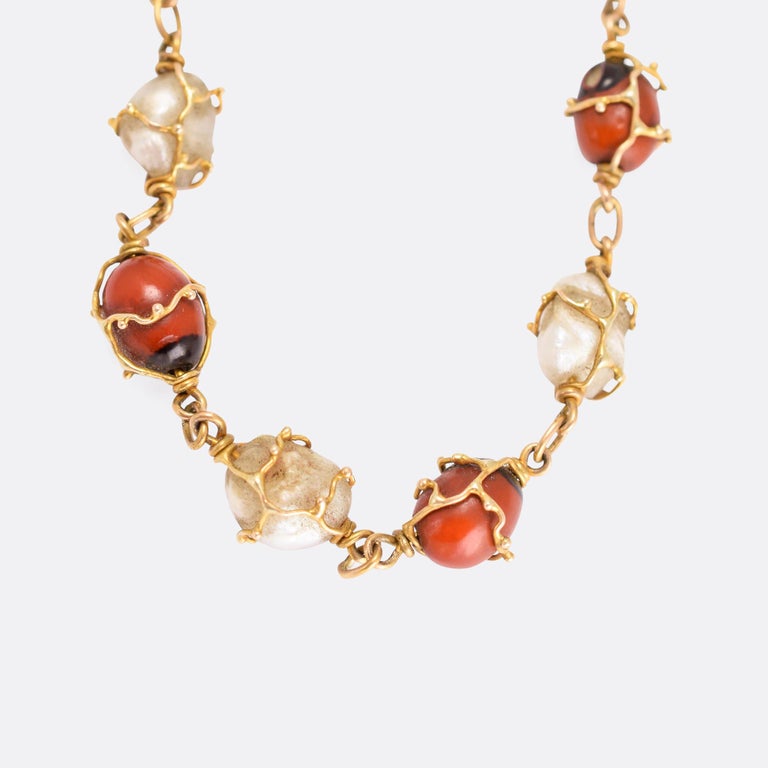 Art Nouveau Murrle Bennett Baroque Pearl Jequirity Bean Gold Bracelet ...