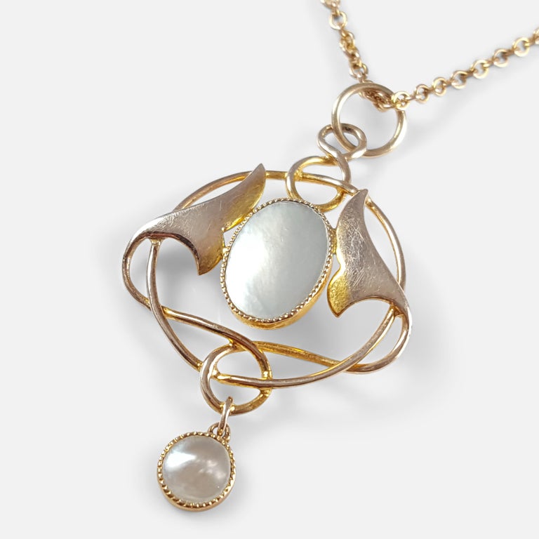 Art Nouveau Murrle Bennett and Co 9 Karat Gold and Pearl Pendant with ...