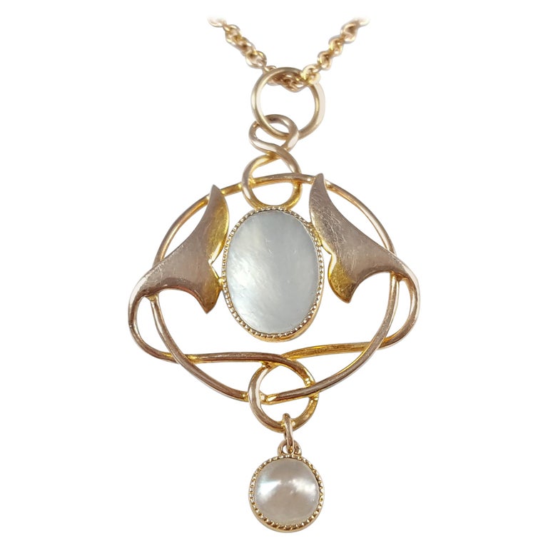 Art Nouveau Murrle Bennett and Co 9 Karat Gold and Pearl Pendant with ...