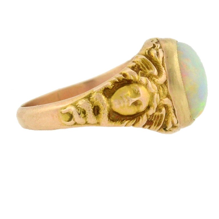 Art Nouveau Opal Repousse Medusa Ring at 1stDibs