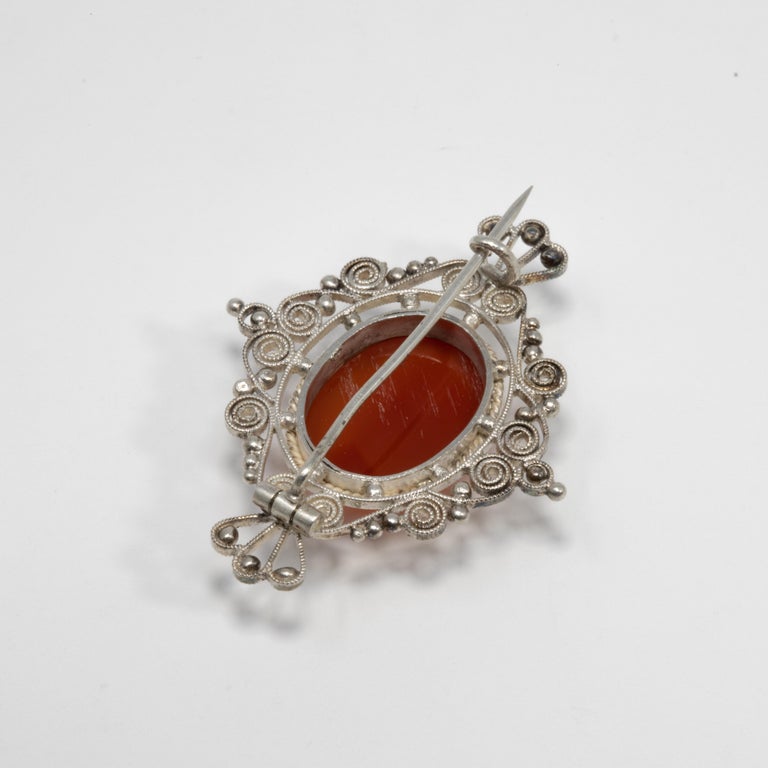 Art Nouveau Ornate Silver Filigree Carnelian Cabochon Pin Brooch, Early ...