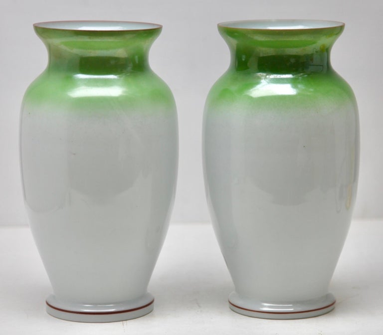 Art Nouveau Pair Handmade and Hand Painted Opaline Vase, France 1920s ...