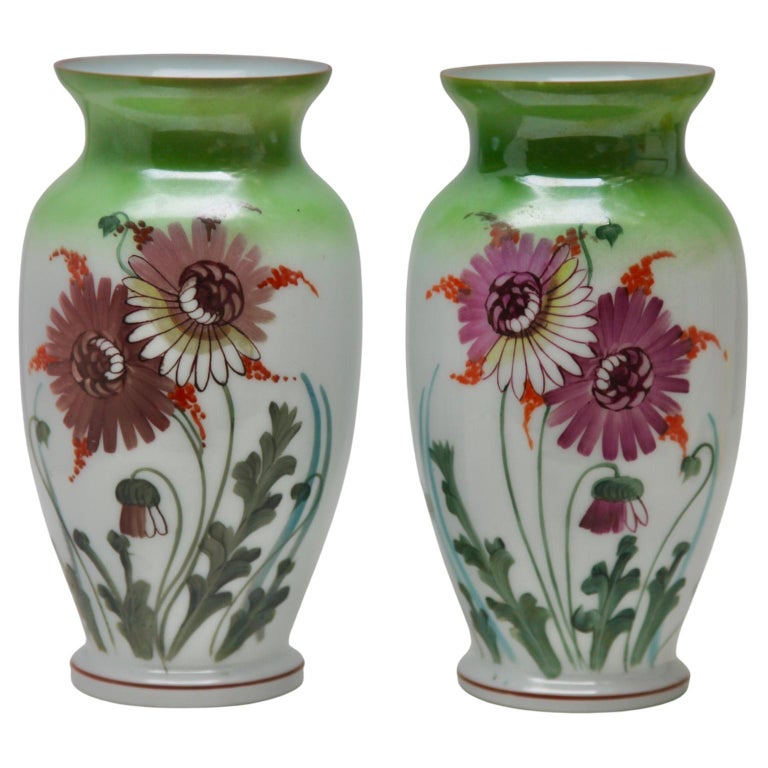 Art Nouveau Pair Handmade and Hand Painted Opaline Vase, France 1920s ...