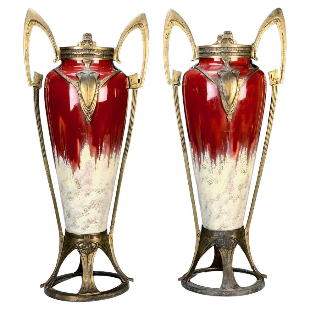 Art Nouveau pair LARGE Jugendstil bronze vases in the manner of Otto ...