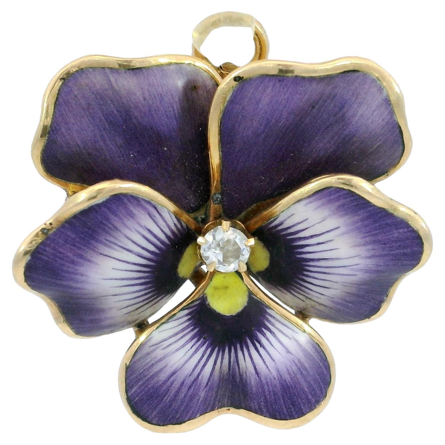 Larter and Sons 1900 Art Nouveau Enameled Pansy Flower Brooch In 18Kt ...