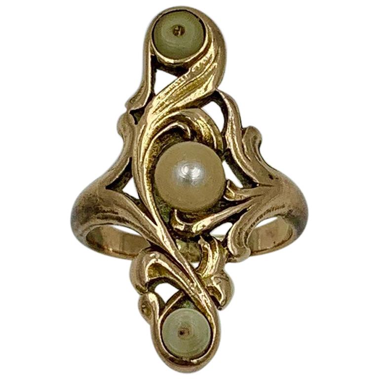 René Lalique French Art Nouveau Pearl Gold and Enamel Ring at 1stDibs ...