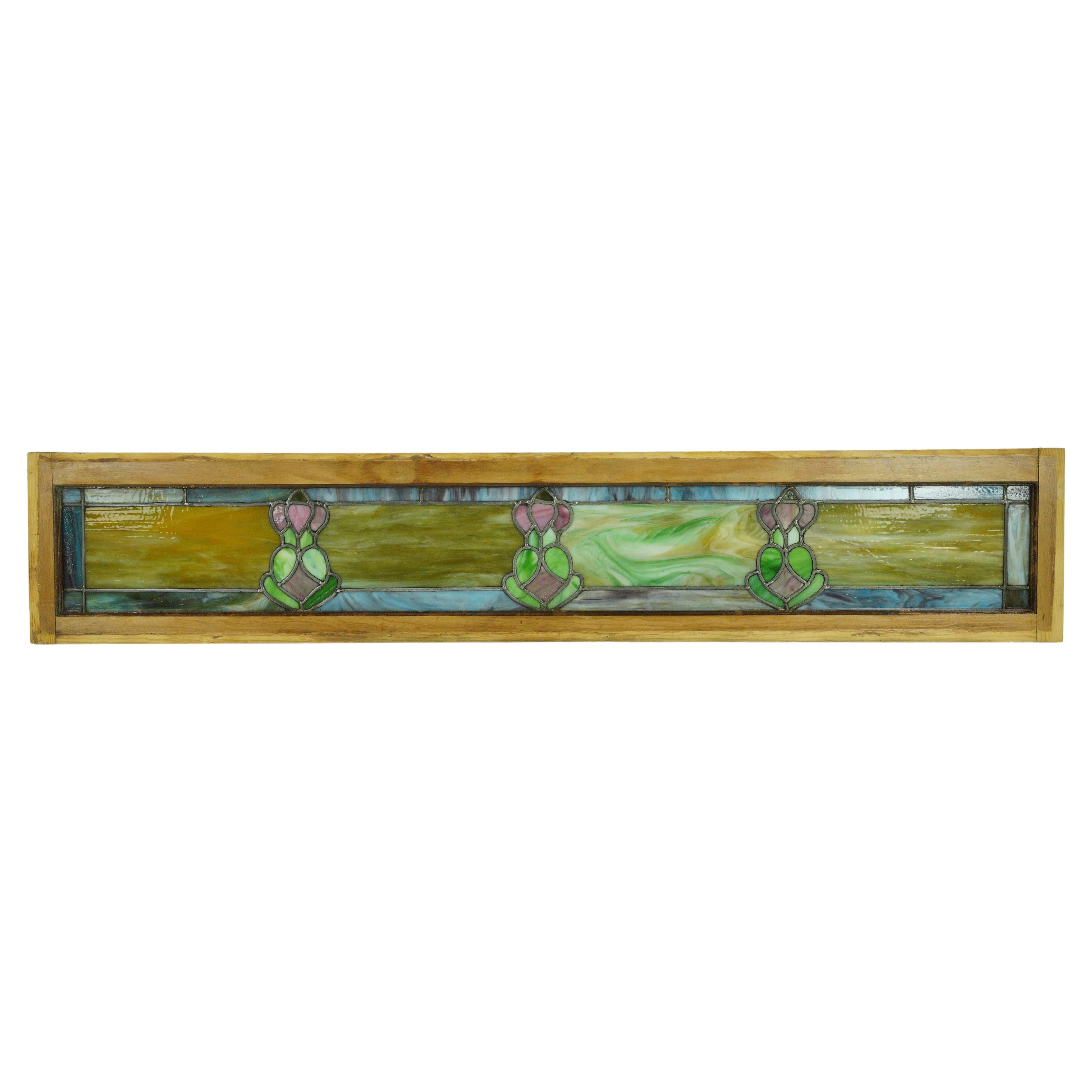 Antique English Victorian Art Nouveau Leaded Stained Glass Transom ...