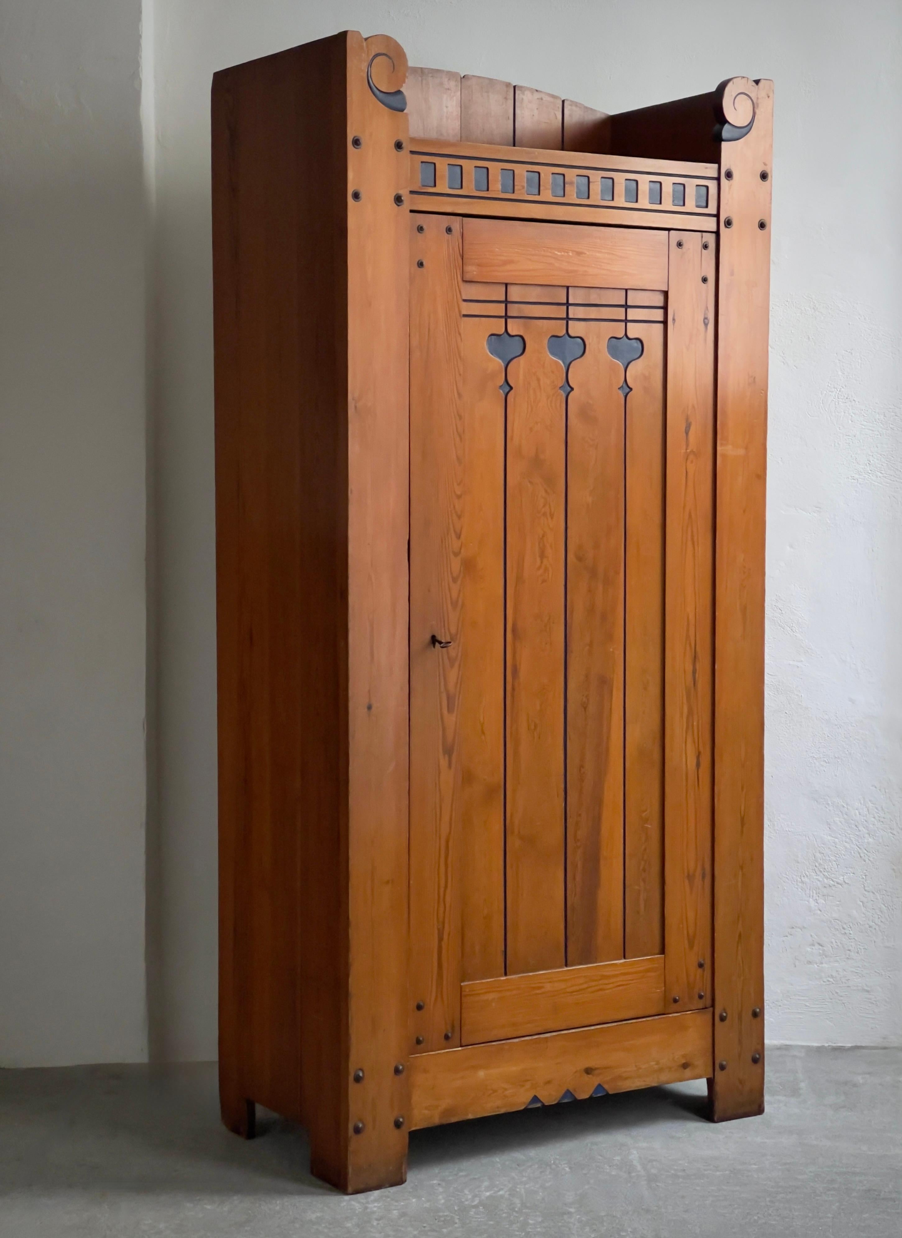 Art Nouveau pine wardrobe by Danish Architect Karl Kristensen, Denmark ...