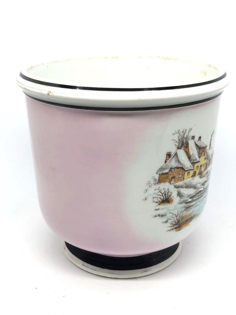 Art Nouveau Planter Porcelain Cachepot Hand Painted Winter Landscape ...