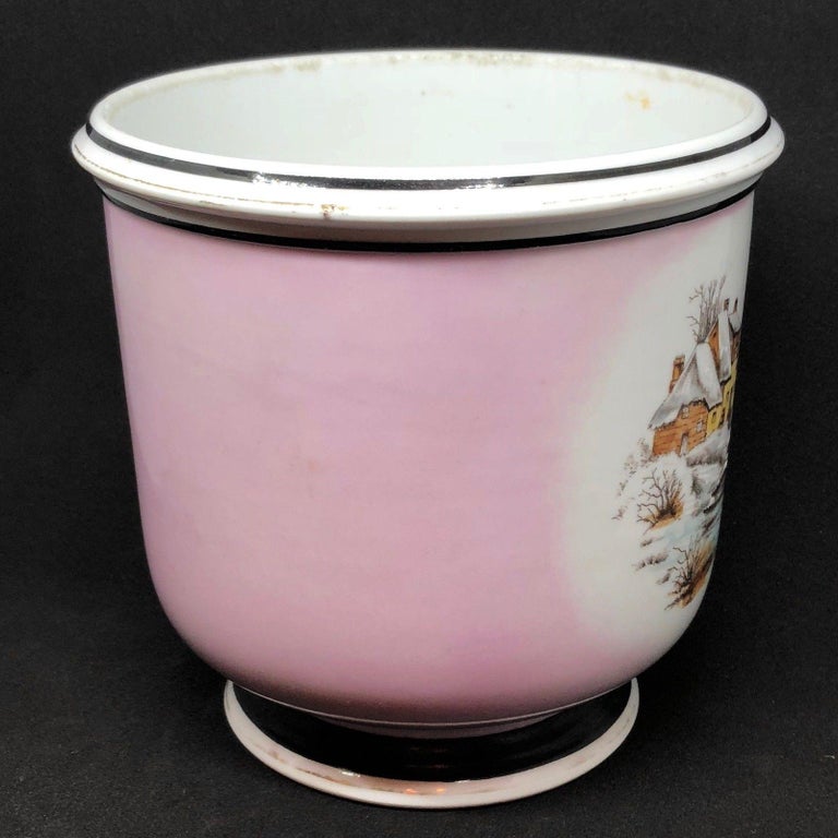 Art Nouveau Planter Porcelain Cachepot Hand Painted Winter Landscape ...