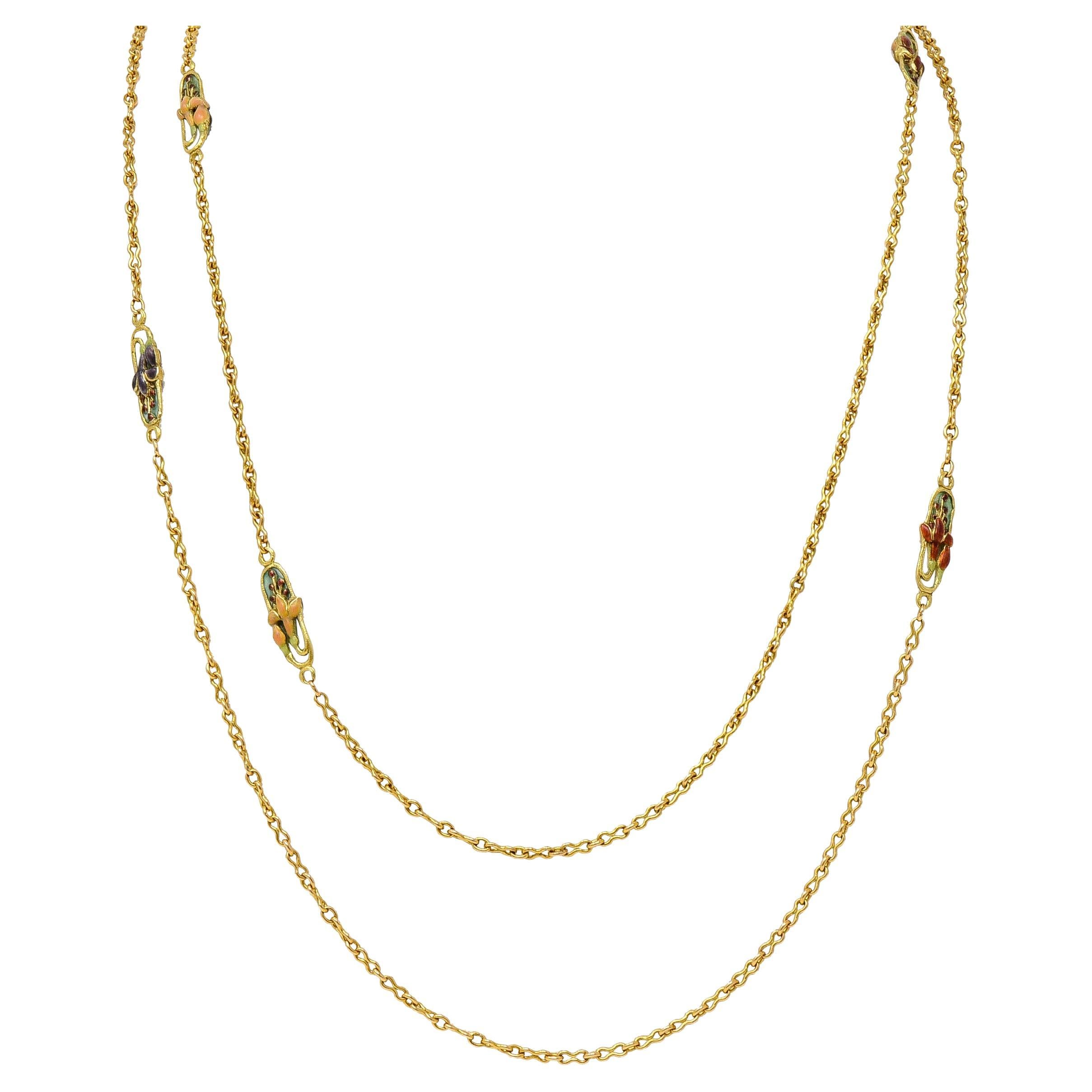 Antique Art Nouveau Gold Long Chain Necklace at 1stDibs