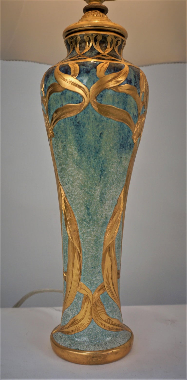 Art Nouveau Porcelain Vase with Gilded Bronze Overlay For Sale at 1stDibs