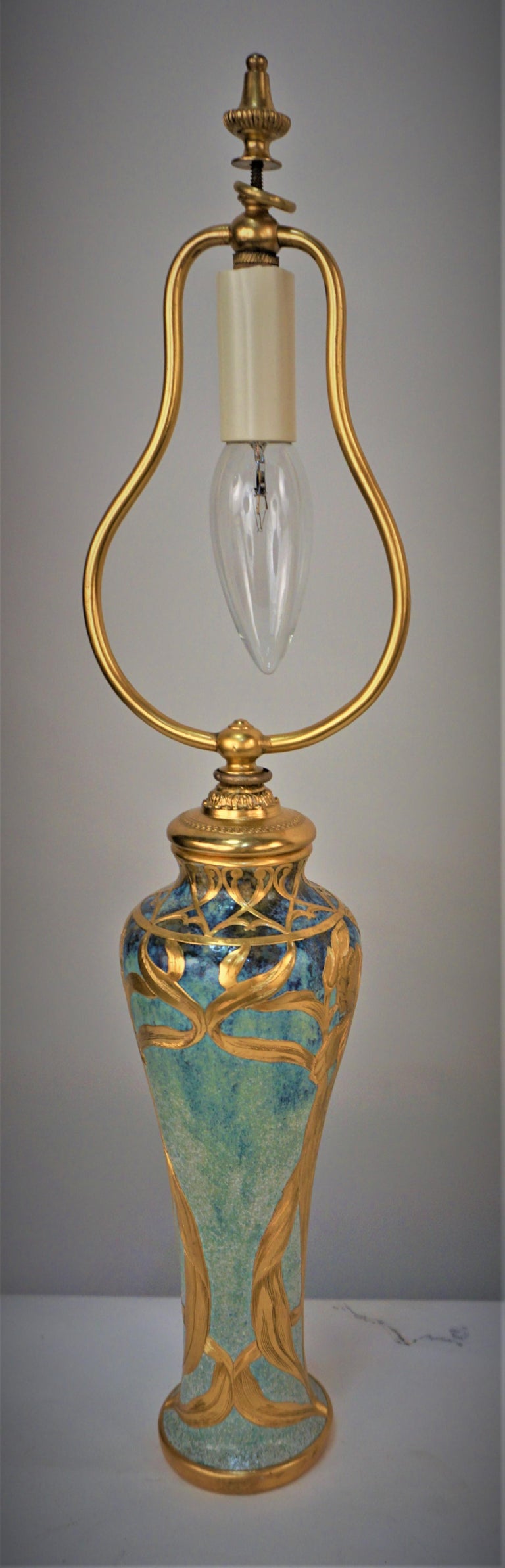 Art Nouveau Porcelain Vase with Gilded Bronze Overlay For Sale at 1stDibs