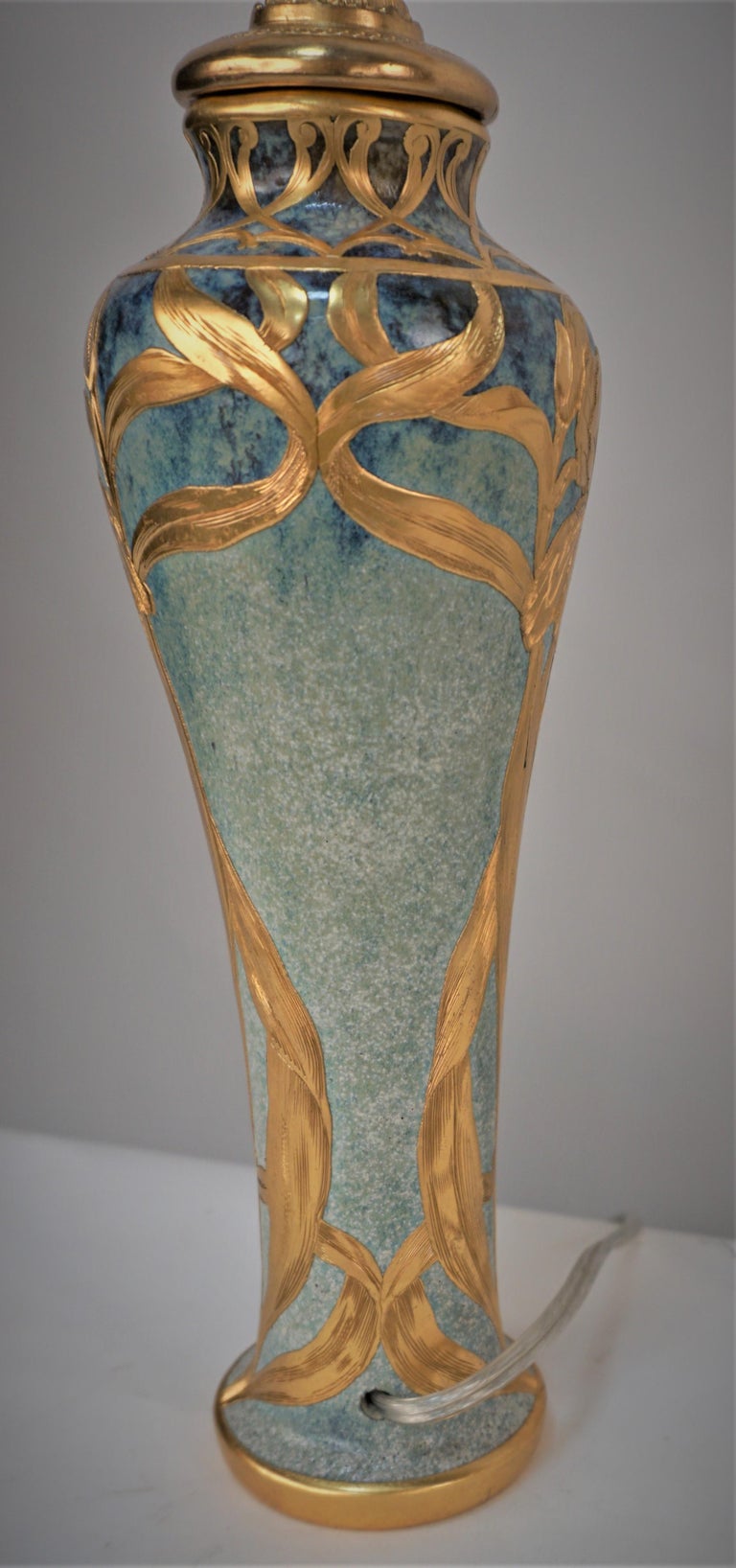 Art Nouveau Porcelain Vase with Gilded Bronze Overlay For Sale at 1stDibs
