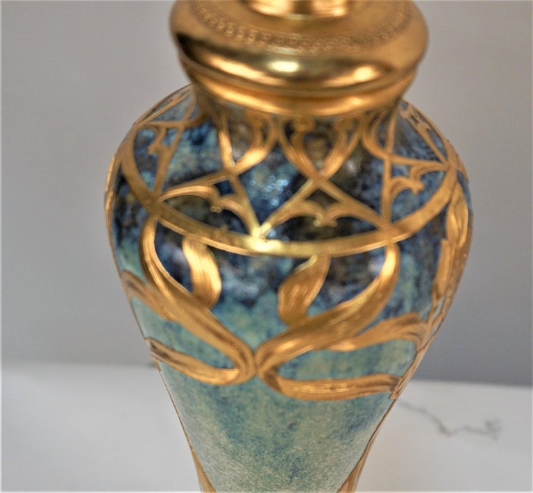 Art Nouveau Porcelain Vase with Gilded Bronze Overlay For Sale at 1stDibs