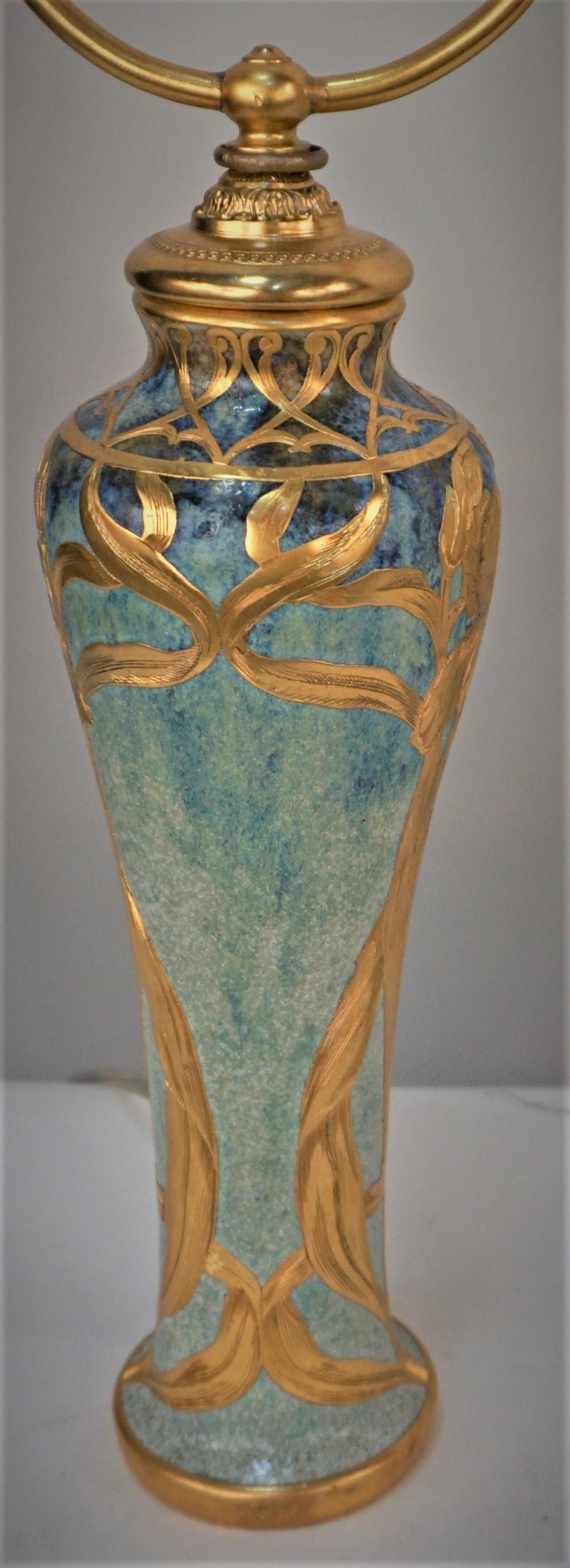 Art Nouveau Porcelain Vase with Gilded Bronze Overlay For Sale at 1stDibs