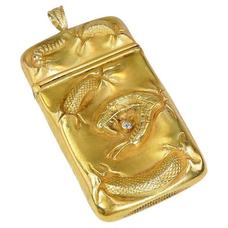 Art Nouveau Rattlesnake and Diamond Match Safe Pendant For Sale at 1stDibs
