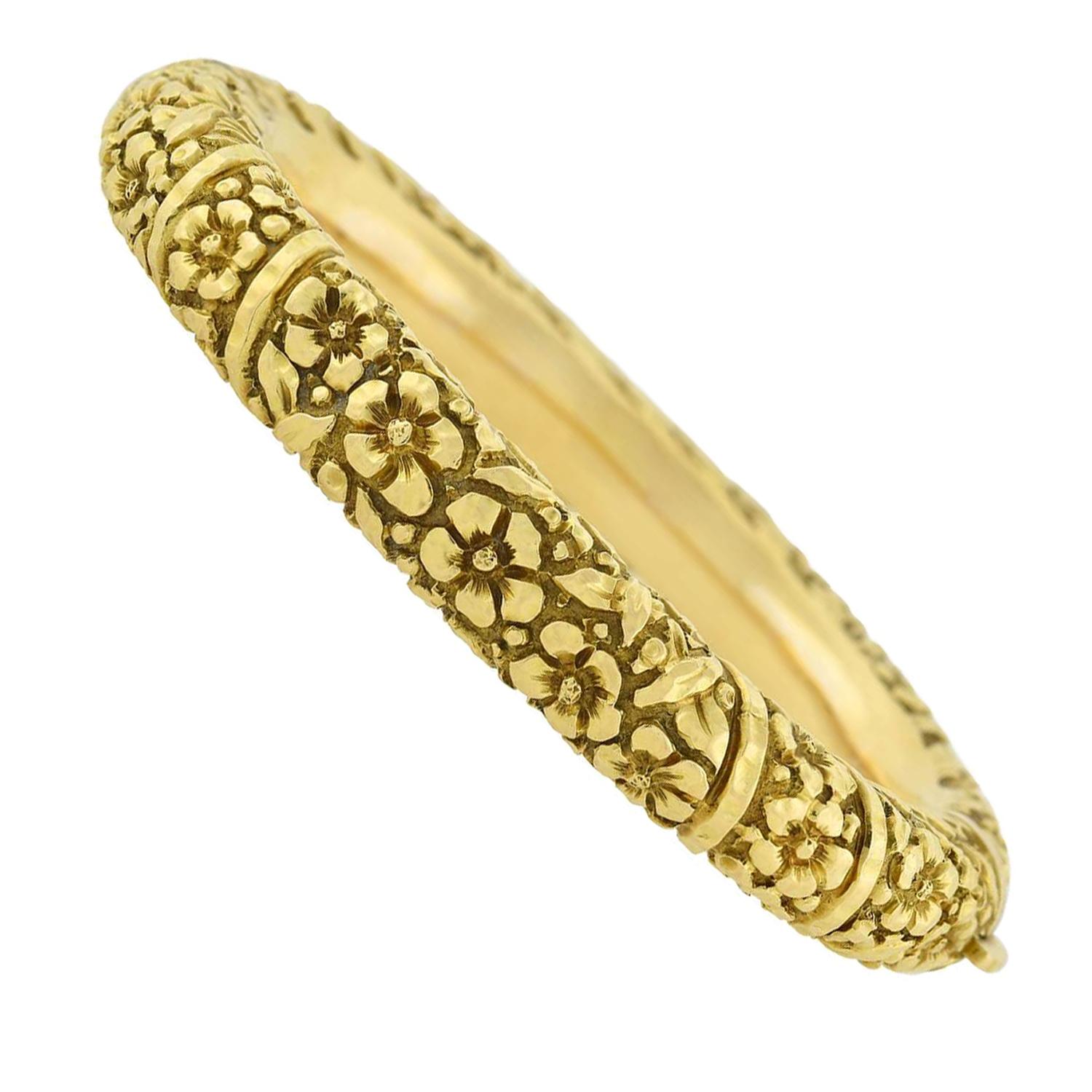Art Nouveau French Floral Design Repousse Bangle Bracelet For Sale at ...