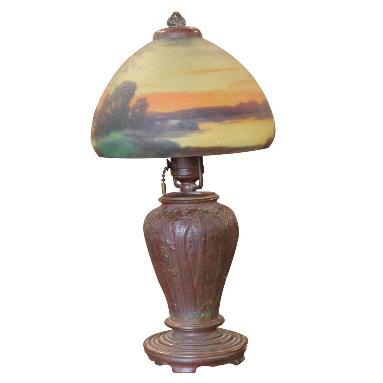 Art Nouveau Reverse Hand Painted Handel Table Lamp 7/59 For Sale at 1stDibs
