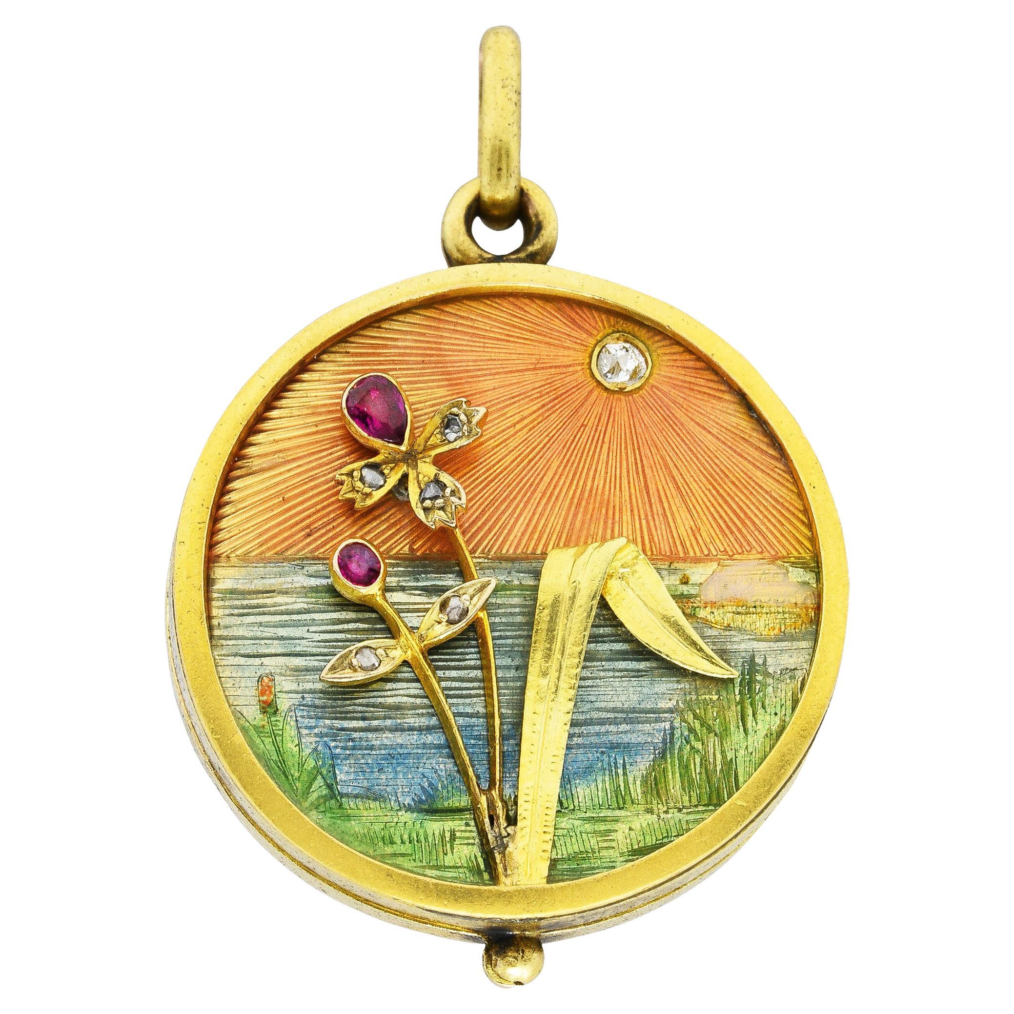 ART NOUVEAU Citrine Diamond Gold Heart locket at 1stDibs