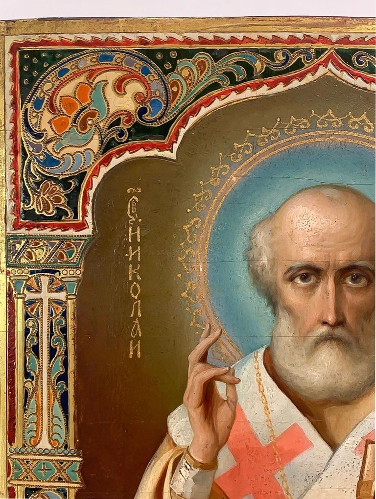 Art Nouveau Russian Icon of St. Nicholas For Sale at 1stDibs
