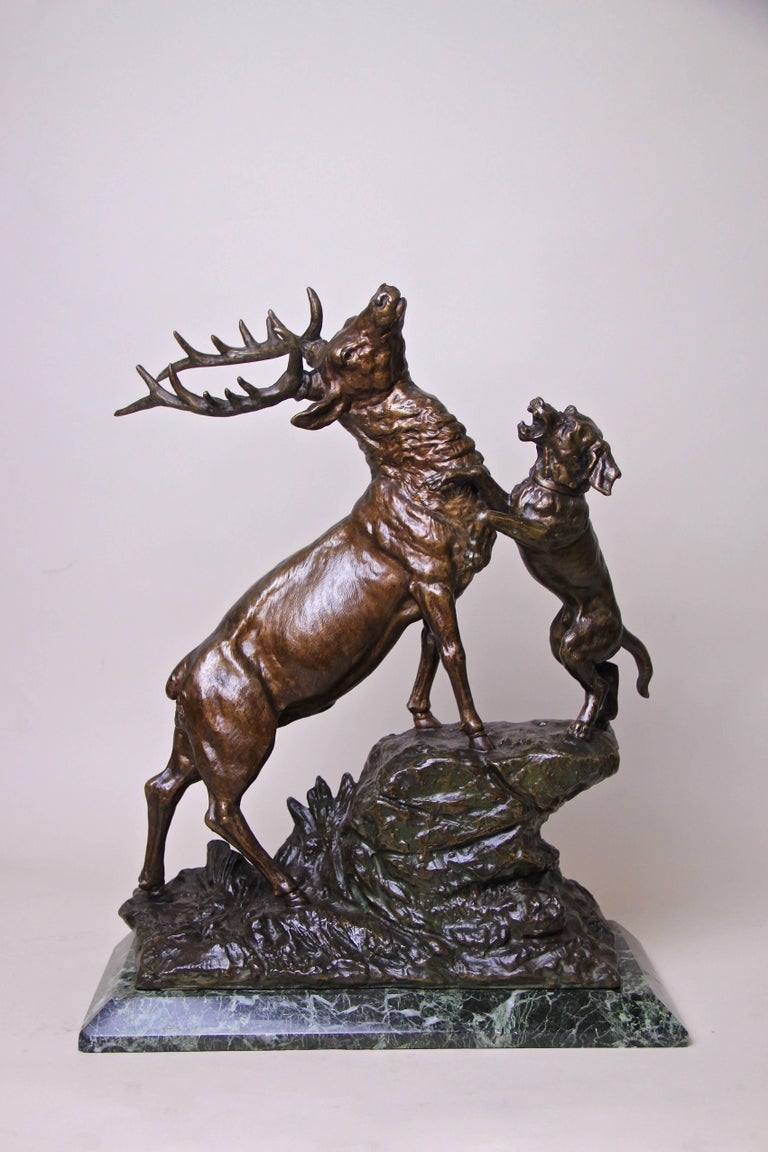 Art Nouveau Sculpture "Deer vs. Staghound" by G. Omerth, France, circa ...