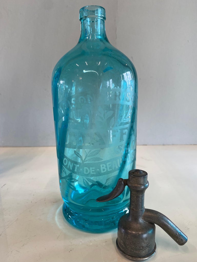 Art Nouveau Seltzer Soda Syphon Bottles Set, Blue Glass, Turquoise ...