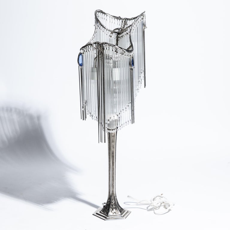 Art Nouveau Signed Hector Guimard Lamp with Nickel Finish at 1stDibs