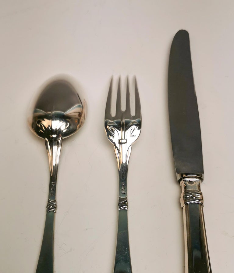 Art Nouveau Silver Cutlery Set for 12 People in Showcase VSF ...