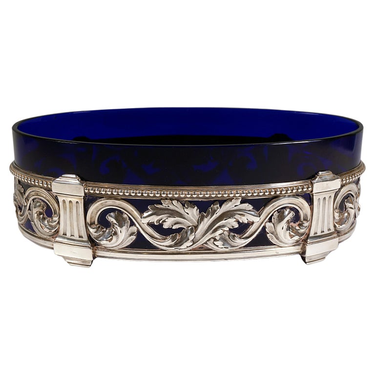 Art Nouveau Silver Jardinière With Blue Glass Liner, Tétard Frères ...