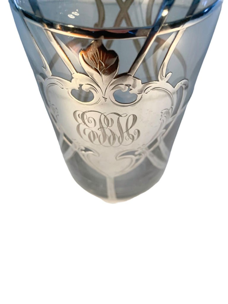 Art Nouveau Silver Overlay Decanter or Back Bar Bottle W/ Shield and ...