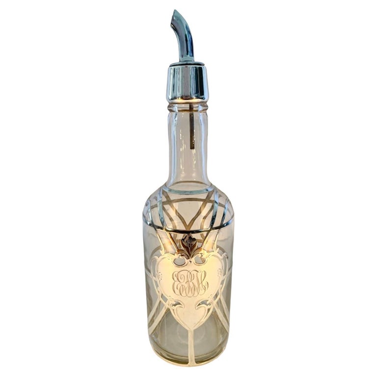 Art Nouveau Silver Overlay Decanter or Back Bar Bottle W/ Shield and ...