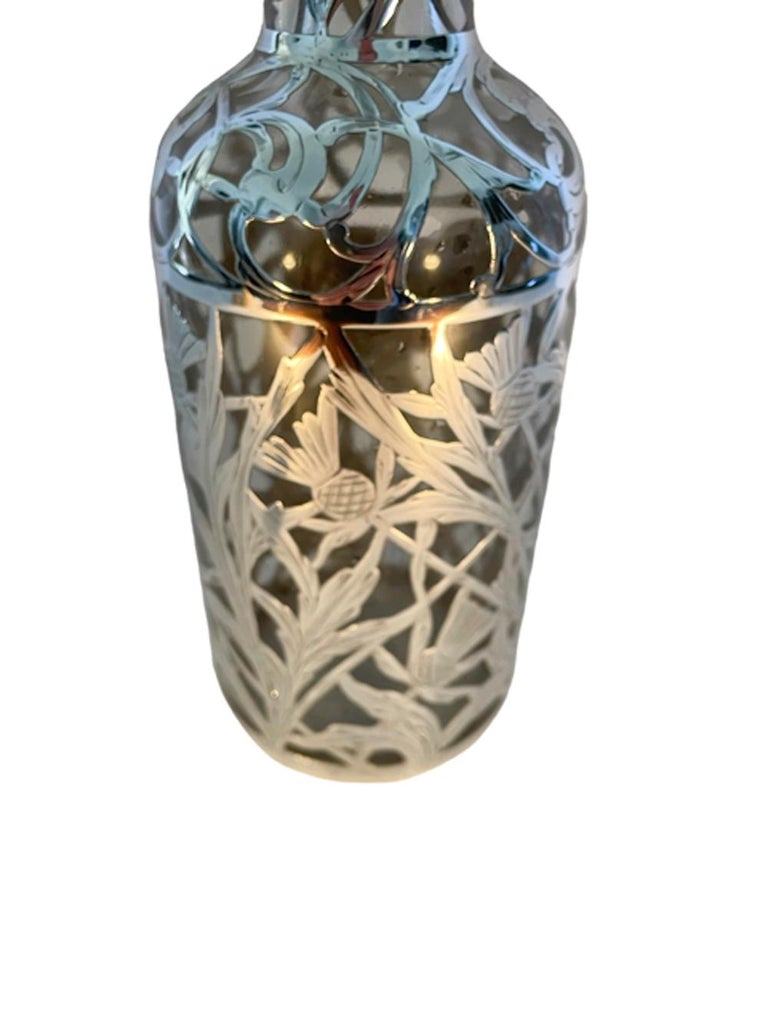 Art Nouveau Silver Overlay Decanter or Back Bar Bottle with Thistle ...
