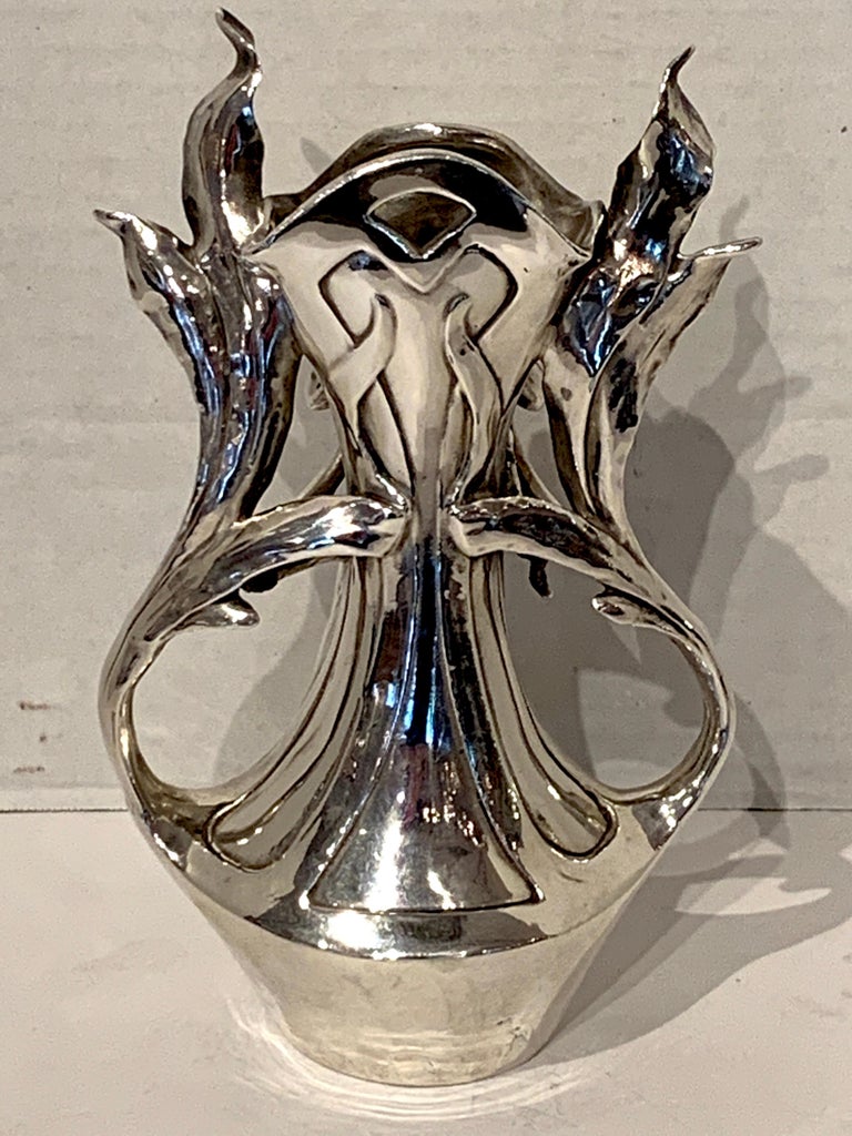 Art Nouveau Silver Overlay Figural Vase For Sale at 1stDibs