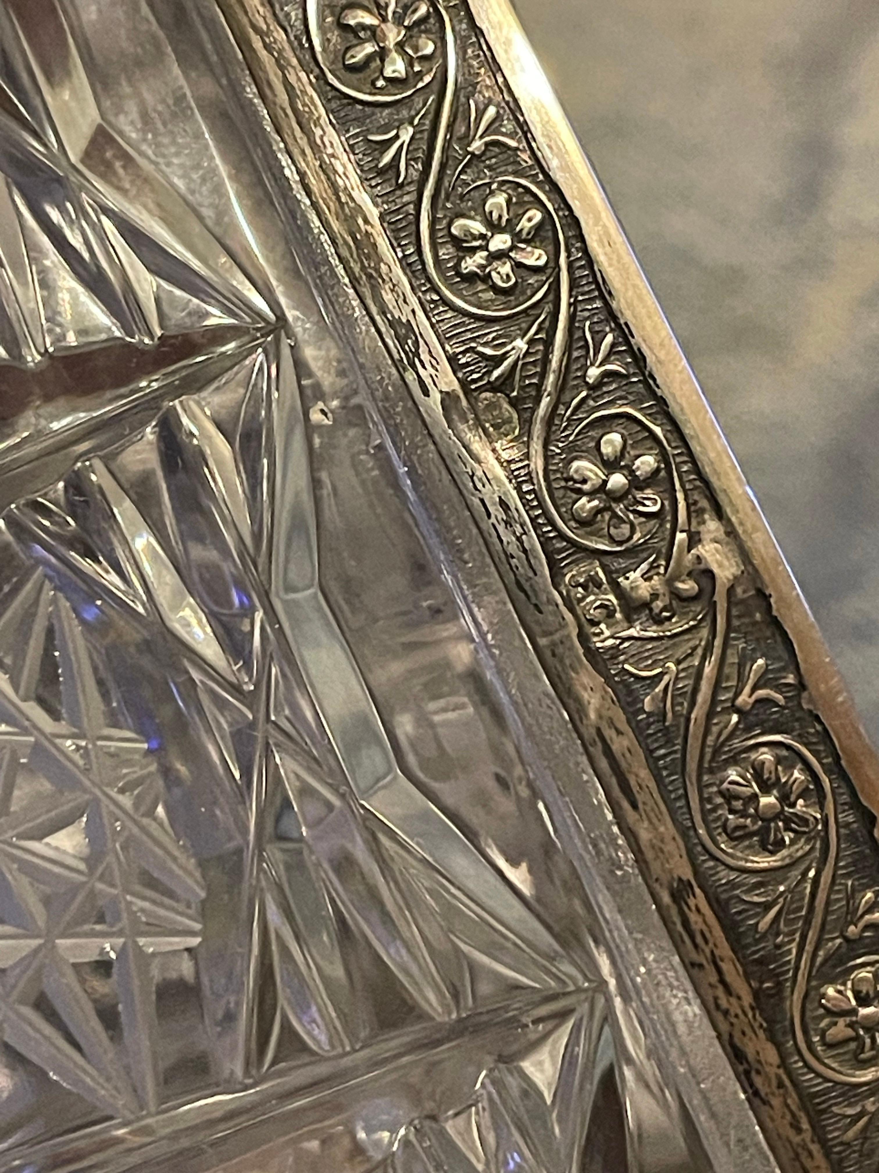 Art Nouveau Silver Rimmed Deeply Brilliant Cut Glass Round 6" Accent ...