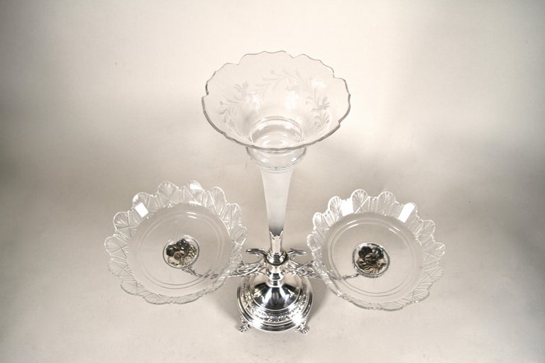 Art Nouveau Silvered Centerpiece with Engraved Glass Bowls, Austria ...