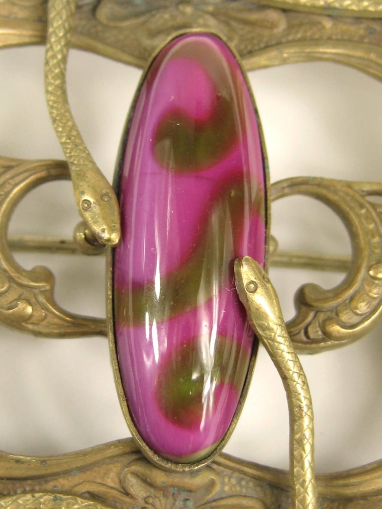 Art Nouveau Snake Venetian glass serpent Brooch Pin For Sale at 1stDibs