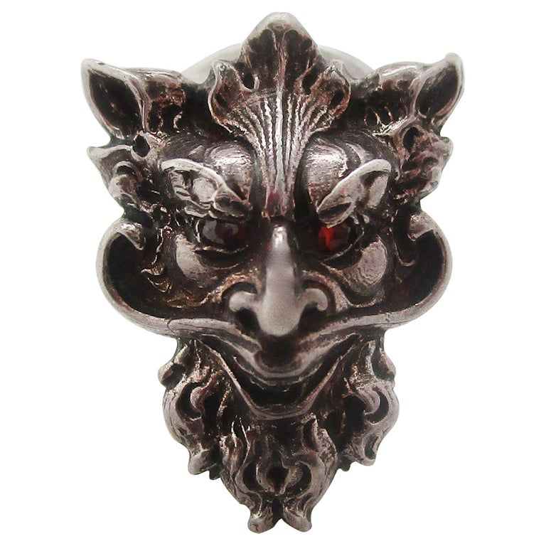Art Nouveau Sterling Silver Garnet Devil Mephistopheles Lapel Pin at ...