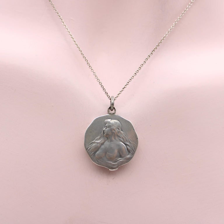 Art Nouveau Sterling Silver Lady of the Water Locket For Sale at 1stDibs