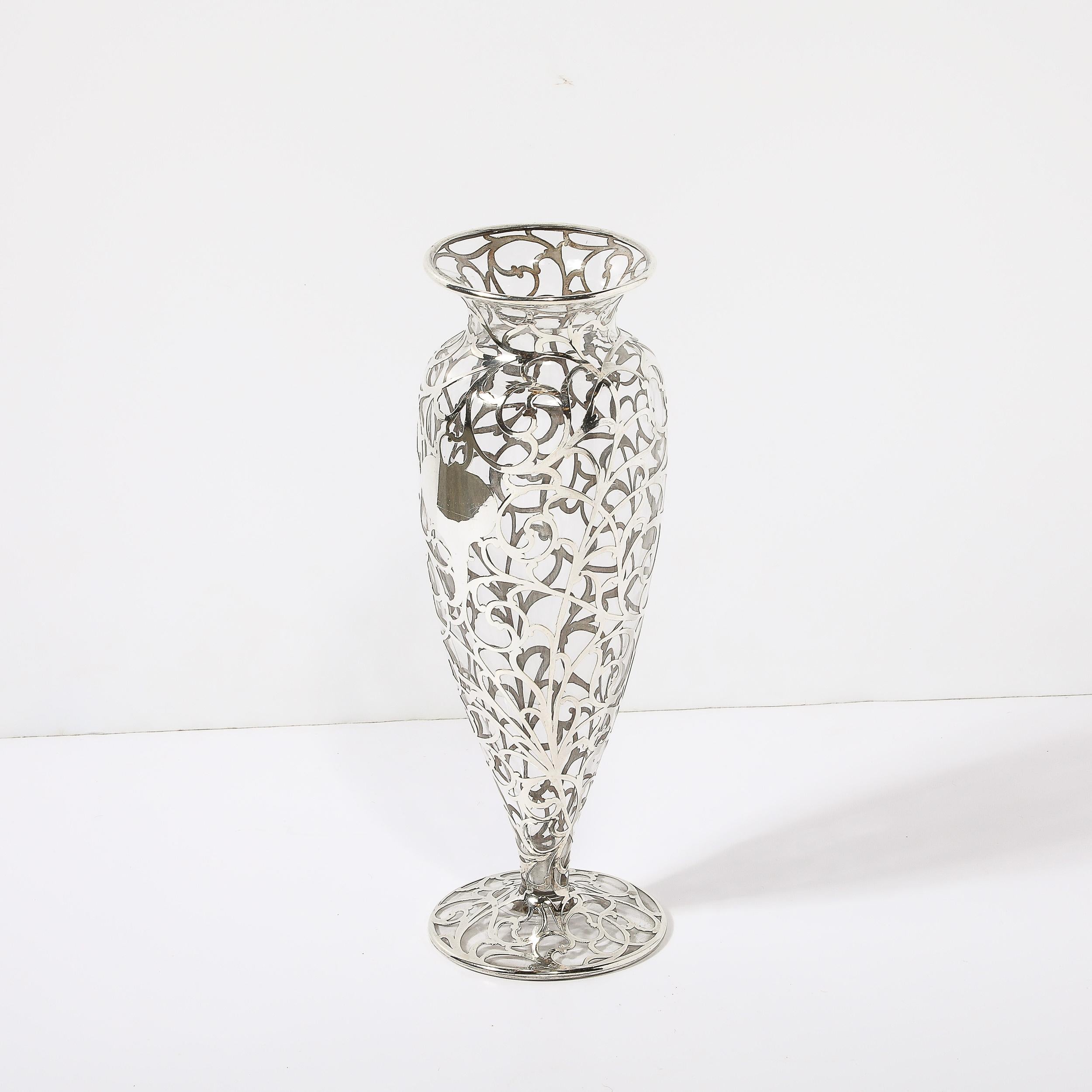 Art Nouveau Sterling Silver Overlay Glass Vase For Sale at 1stDibs