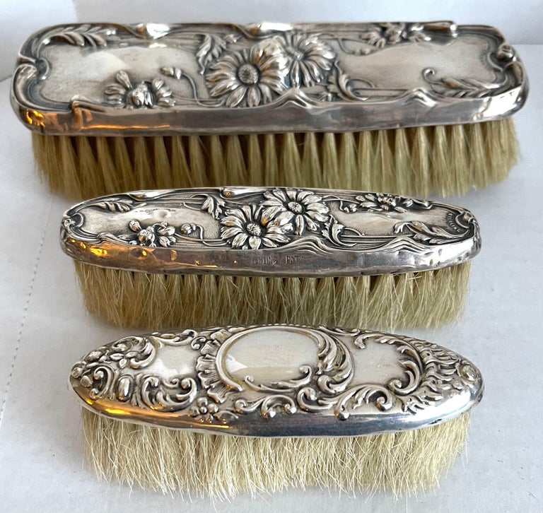 Art Nouveau Sterling Vanity Brushes, Set of 6 For Sale at 1stDibs